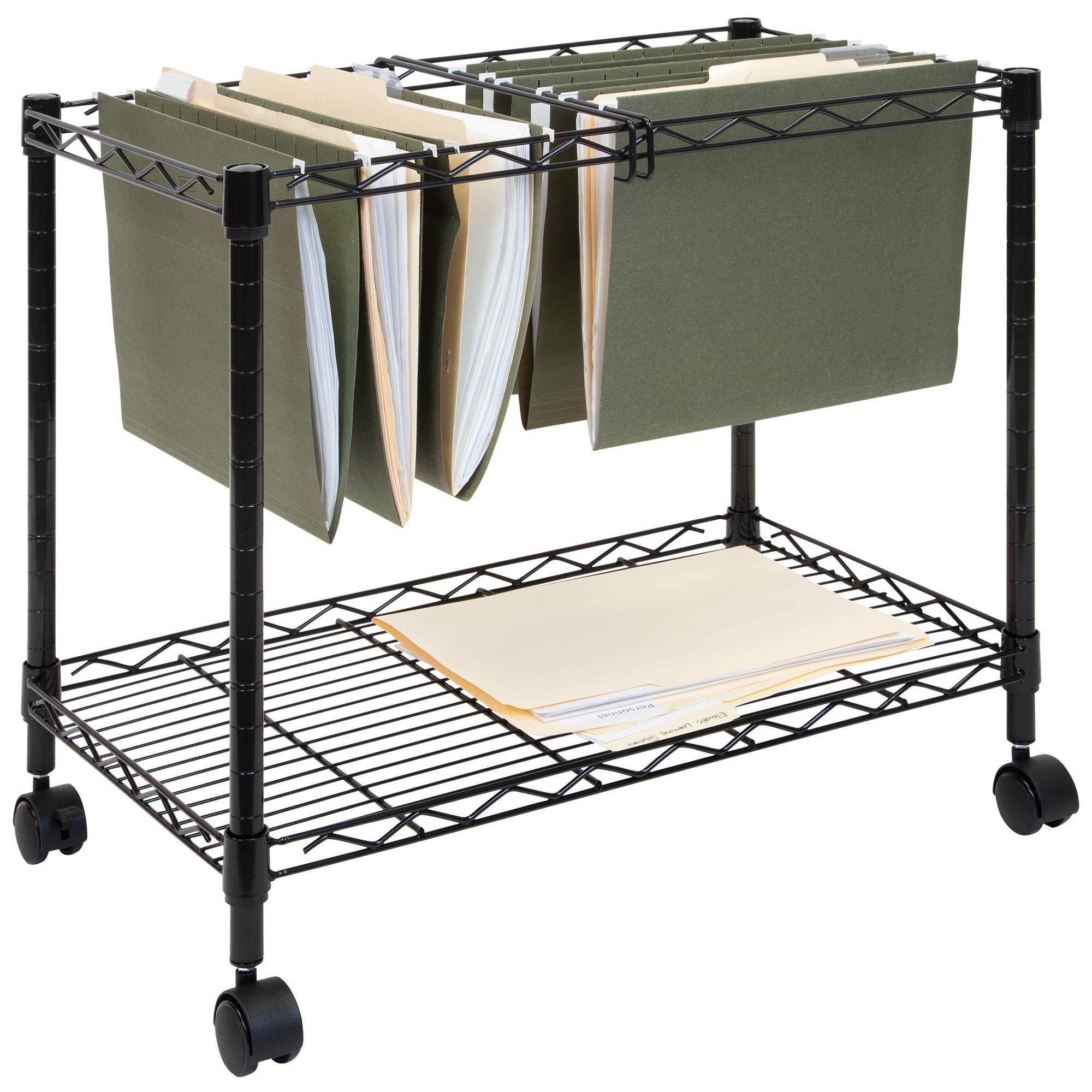 Mount-It! Rolling File Cart with Wheels | Mobile Hanging File Folder Rack | Single Tier with Storage Rack and Locking Casters | Fits Letter and Legal Size Filing Folders | 23" W x 13.5" D x 20" H