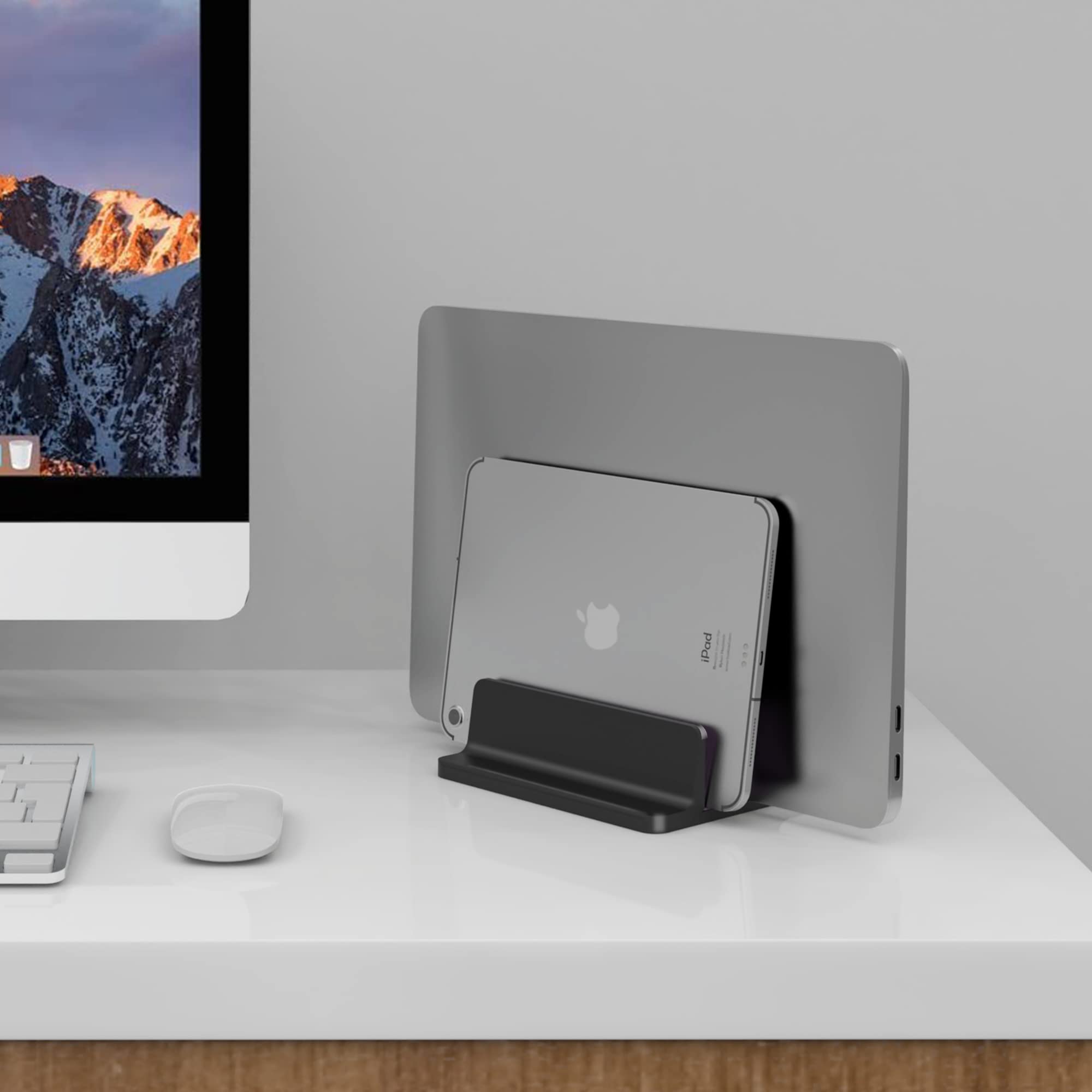 S SKSTYLE Vertical Laptop Stand Holder, Desktop Aluminum MacBook Stand with Adjustable Dock Size(2 Slots), Fits All MacBook, Surface, Chromebook and Gaming Laptops (Up to 17.3 inches), Black