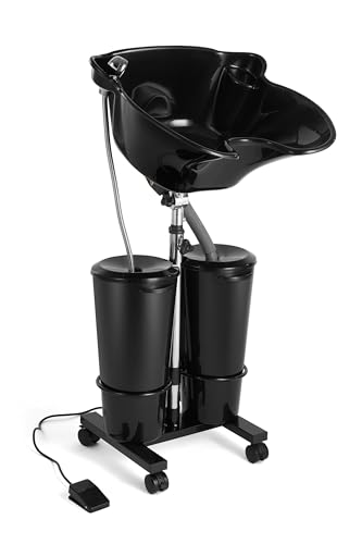 Portable Shampoo Bowl with 2 Water Tanks/Electric Pump Plastic Shampoo Basin Deep Sink Adjustable Height Hair Washing Sink with Drain Hose