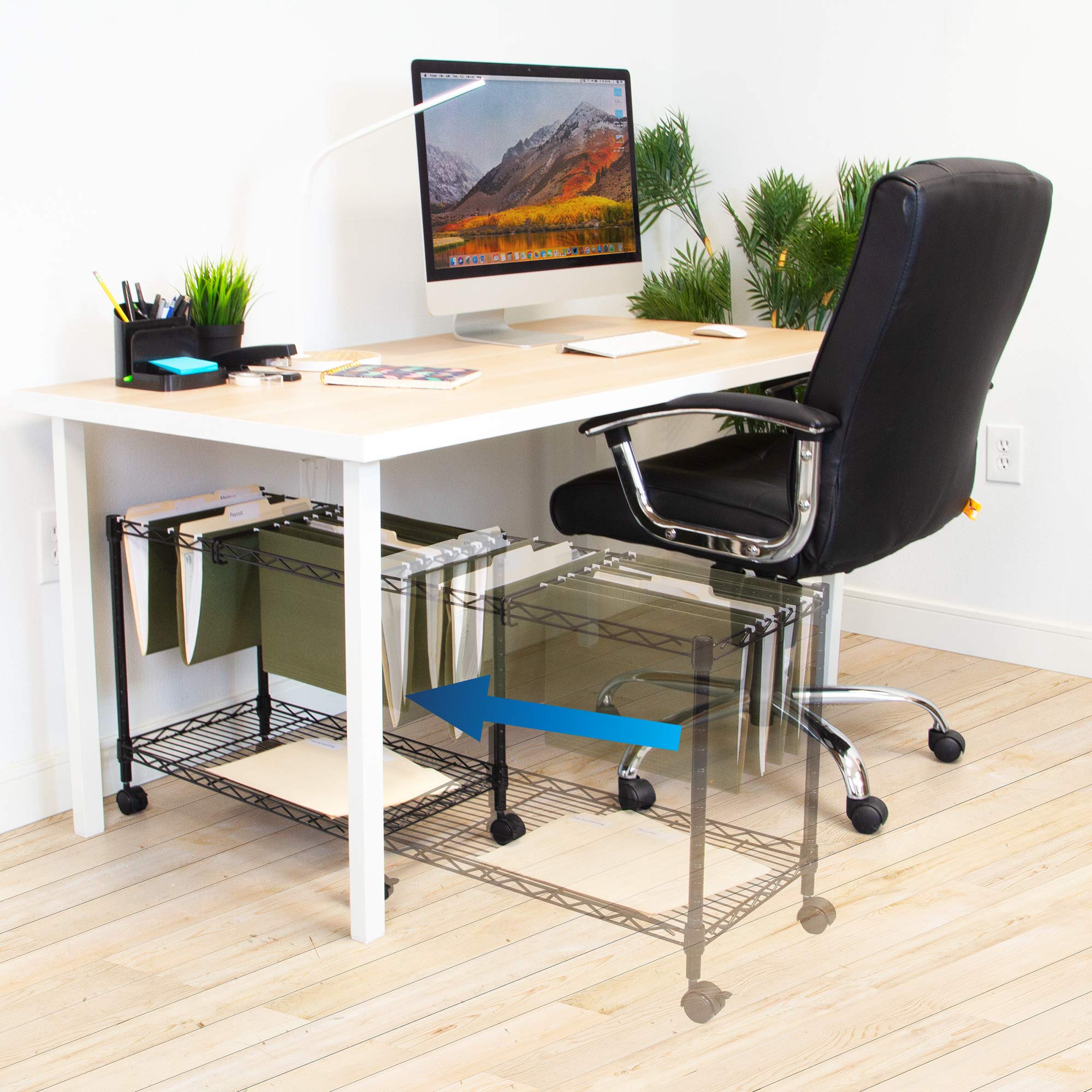 Mount-It! Rolling File Cart with Wheels | Mobile Hanging File Folder Rack | Single Tier with Storage Rack and Locking Casters | Fits Letter and Legal Size Filing Folders | 23" W x 13.5" D x 20" H