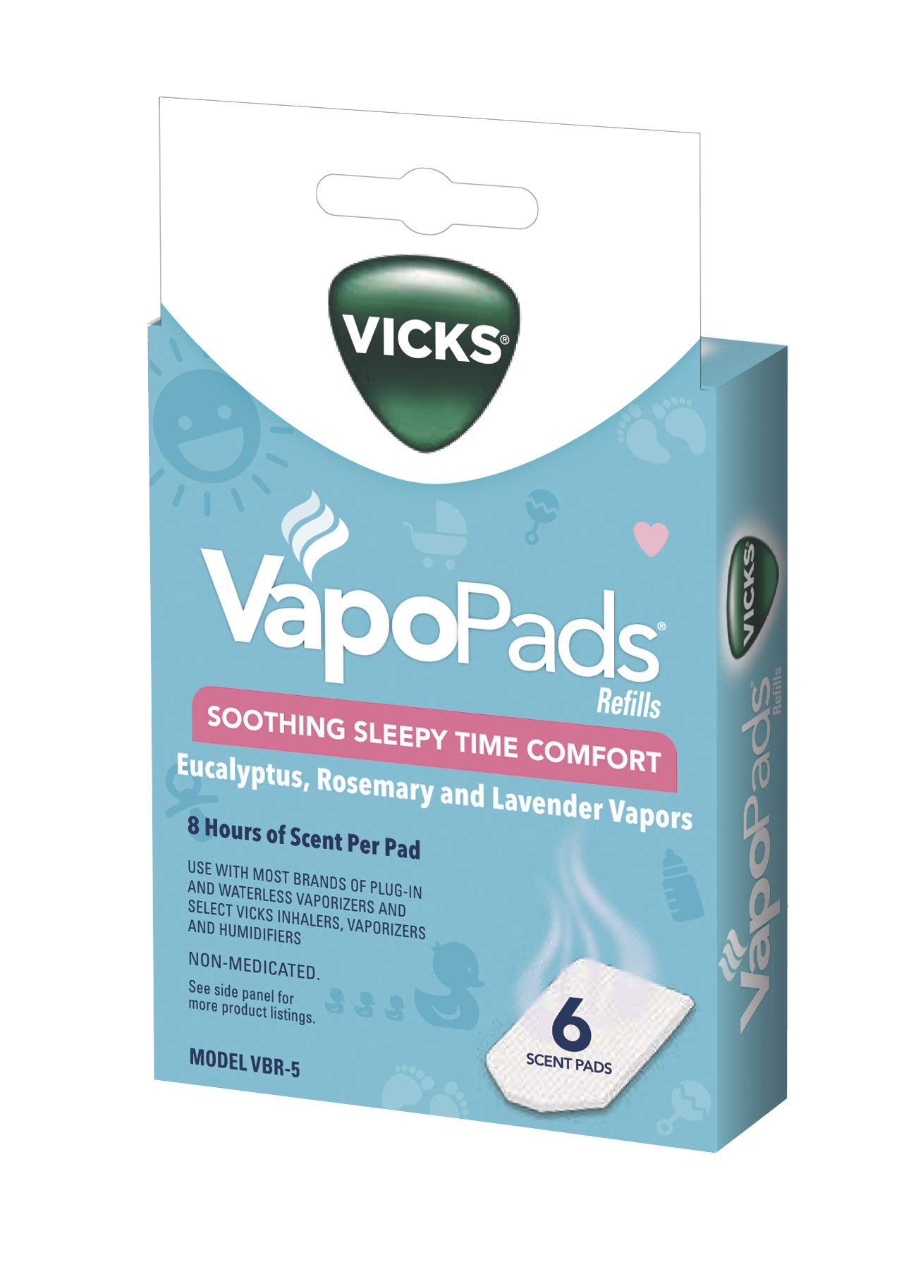 Vicks Sleepytime Waterless Vaporizer Scent Pads Rosemary, Lavender and Eucalyptus Scented Vapor Pad Refills White 6 Count (Pack of 1)