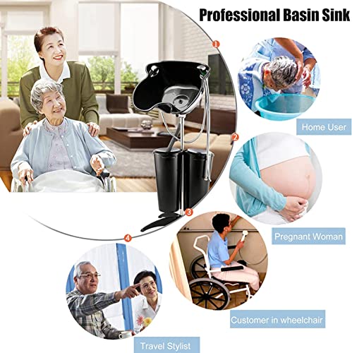Portable Shampoo Bowl with 2 Water Tanks/Electric Pump Plastic Shampoo Basin Deep Sink Adjustable Height Hair Washing Sink with Drain Hose