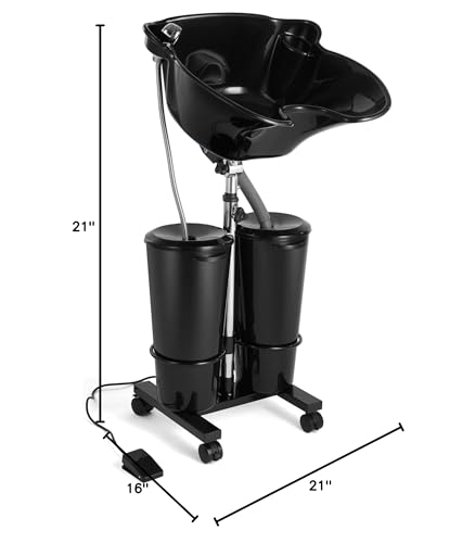 Portable Shampoo Bowl with 2 Water Tanks/Electric Pump Plastic Shampoo Basin Deep Sink Adjustable Height Hair Washing Sink with Drain Hose