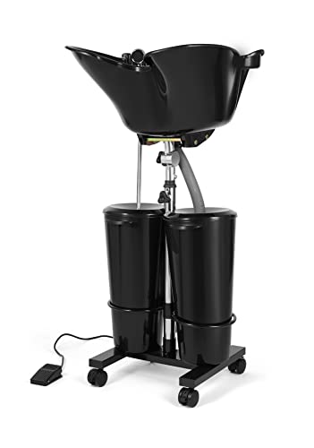 Portable Shampoo Bowl with 2 Water Tanks/Electric Pump Plastic Shampoo Basin Deep Sink Adjustable Height Hair Washing Sink with Drain Hose