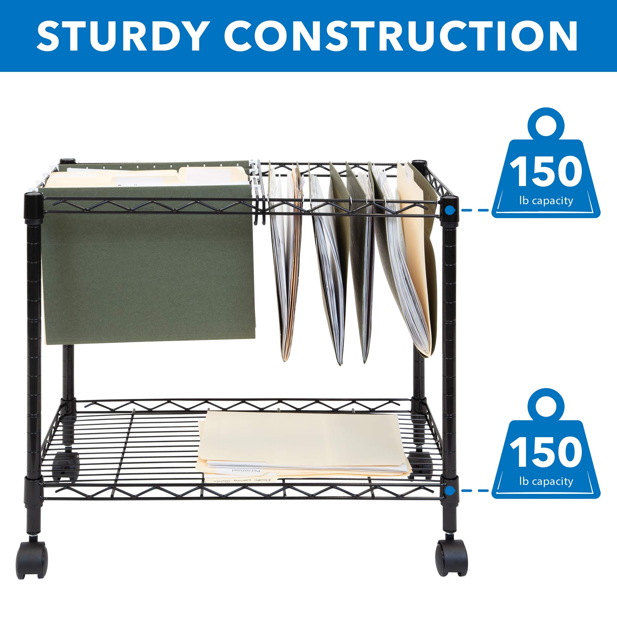 Mount-It! Rolling File Cart with Wheels | Mobile Hanging File Folder Rack | Single Tier with Storage Rack and Locking Casters | Fits Letter and Legal Size Filing Folders | 23" W x 13.5" D x 20" H