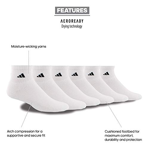 adidas Men's Athletic Cushioned Quarter Socks (6-Pair), White/Black, Large