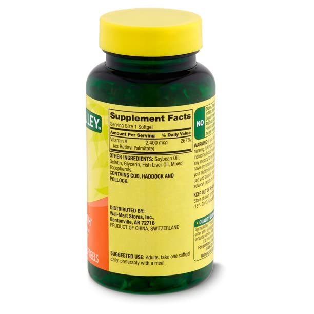 Spring Valley Vitamin A Supplement 2400 mcg- 250 Softgels Pack of 2