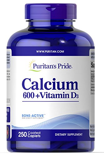Calcium Carbonate 600 mg + Vitamin D 3.125 mcg (125 IU), Supports Bone Health, 250 Count by Puritan's Pride (No Model)