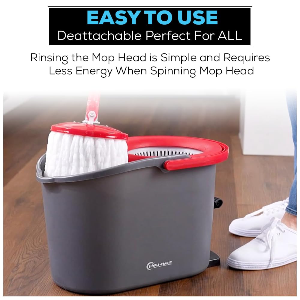 Simpli-Magic 79349 Spin Mop Kit with Three Mop Heads Included,16 x 11 x 11 inches, Red/Black