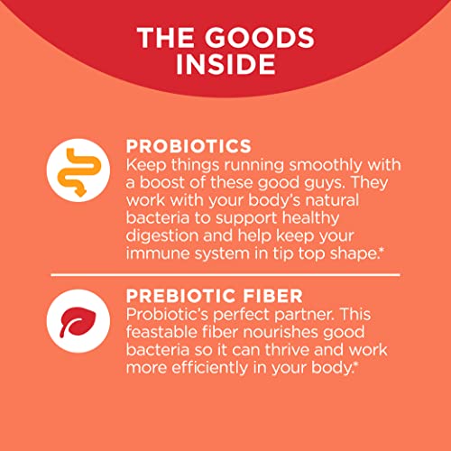 OLLY Probiotic + Prebiotic Gummy, Digestive Support and Gut Health, 500 Million CFUs, Fiber, Adult Chewable Supplement, Peach, 60 Day Supply - 60 Count Pouch