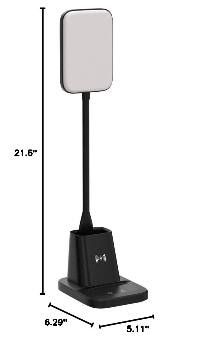 Sailstar LED Desk Lamp with Wireless Charger, Black Desks Lamp for Home Office, 3 Color Modes, Stepless Dimming, CRI 85, 800 Lumen, Study Lamp with Pen Holder for College Dorm Room, Adapter Included