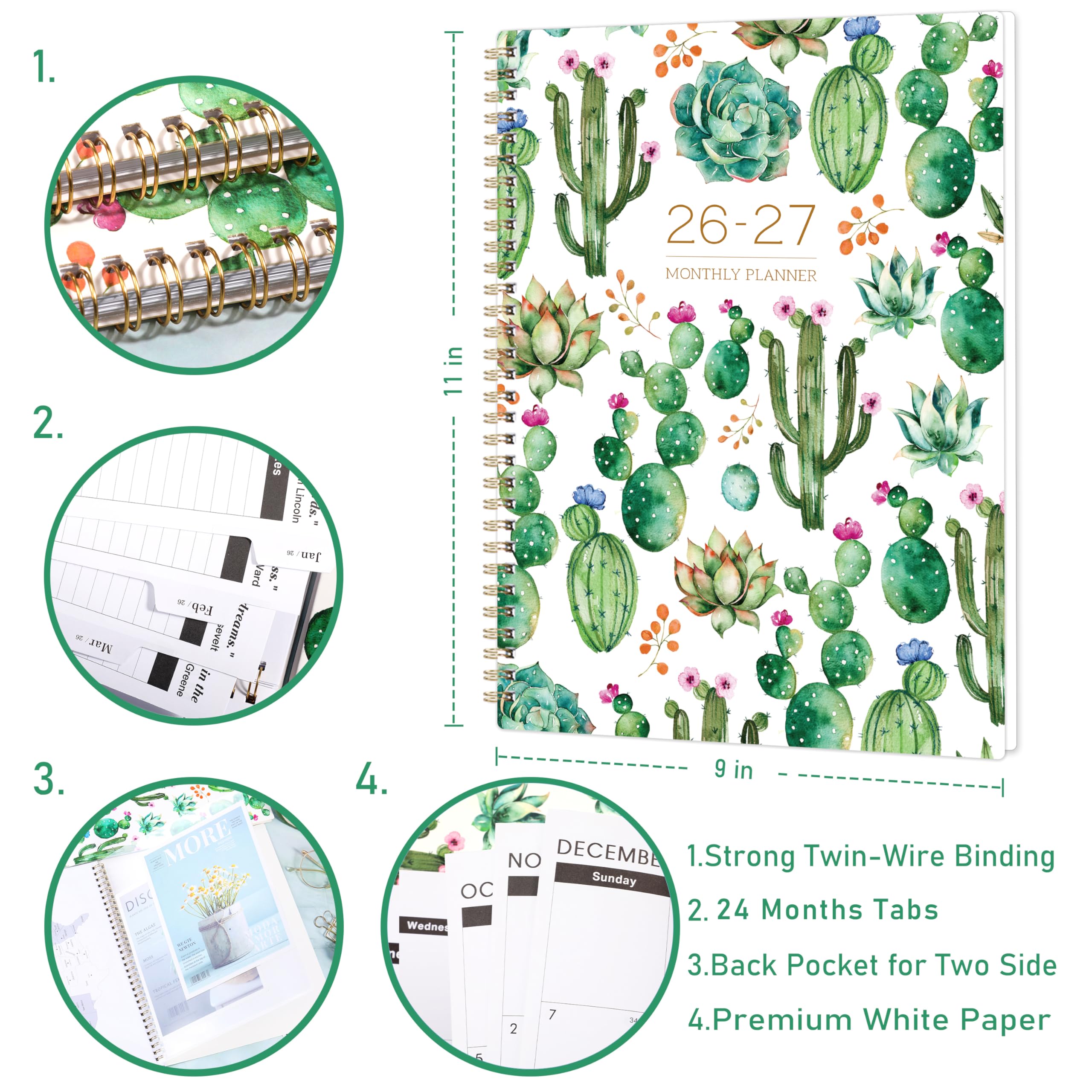 2023-2025 Monthly Planner/Calendar - 2 Year Monthly Planner 2023-2025, July 2023 - June 2025, 9" x 11" Planner with Twin-Wire Binding, Monthly Tabs, Two-Side Pocket, Perfect Daily Organizer
