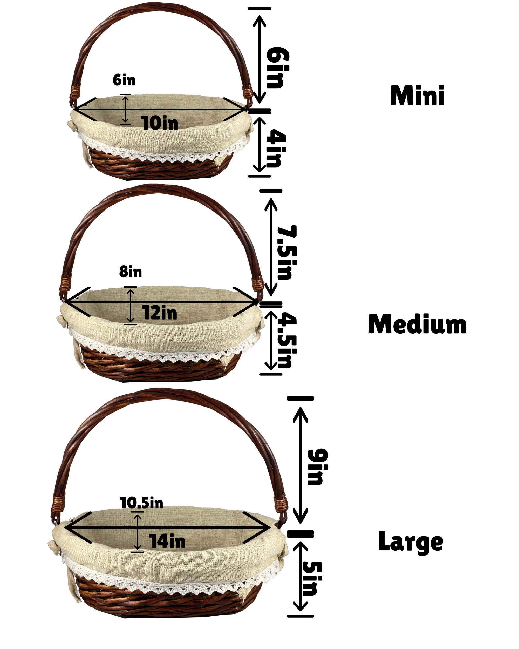 Trebisky Wicker Basket with Cello Wrap, Complete DIY Gift Set include Heat Shrink Cellophane Bags and Ribbons, Empty Basket for Wine, Picnic, Storage, Food, Easter, Christmas, Birthday (Brown 3PK)