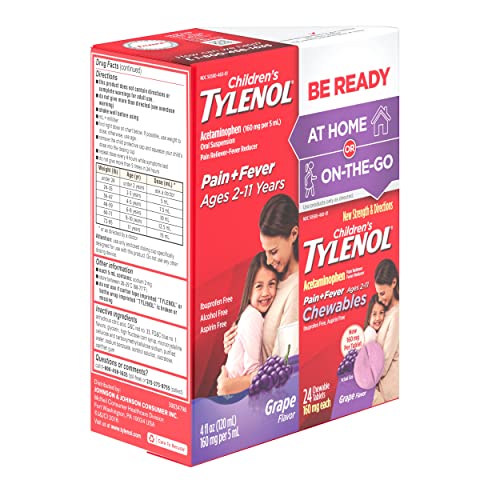 Tylenol Children's Liquid (4 fl. oz) & Chewable (24 ct), Pain Relief, Grape, 2 pc Bundle