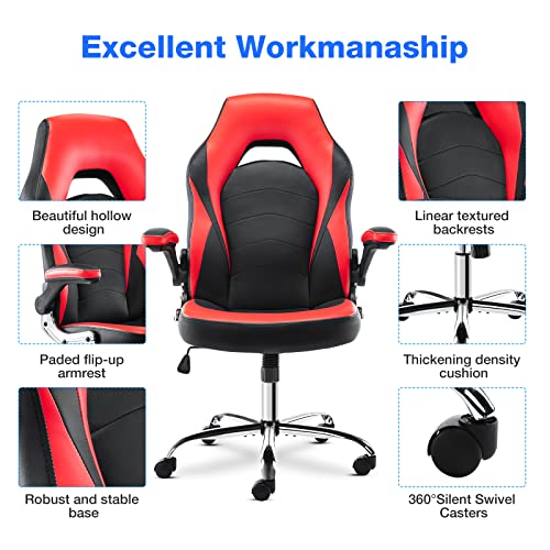 Gaming Chair - Ergonomic Office Chair Desk Chair with Flip-up Armrest and Height Adjustable Splicing PU Leather Computer Chair for Adults