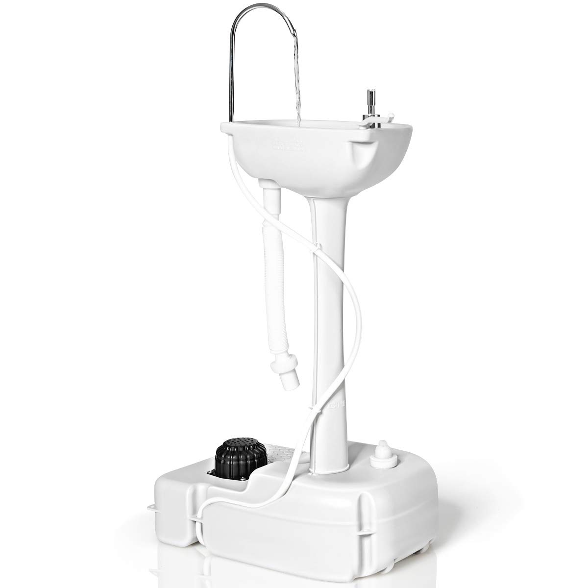 S AFSTAR Portable Camping Sink, Hand Wash Basin Stand w/ 17L Water Tank & Soap Dispenser, Rolling Hand Washing Station w/Towel Holder & Foot Pump, for Garden, Outdoor Sink Hand Wash Station