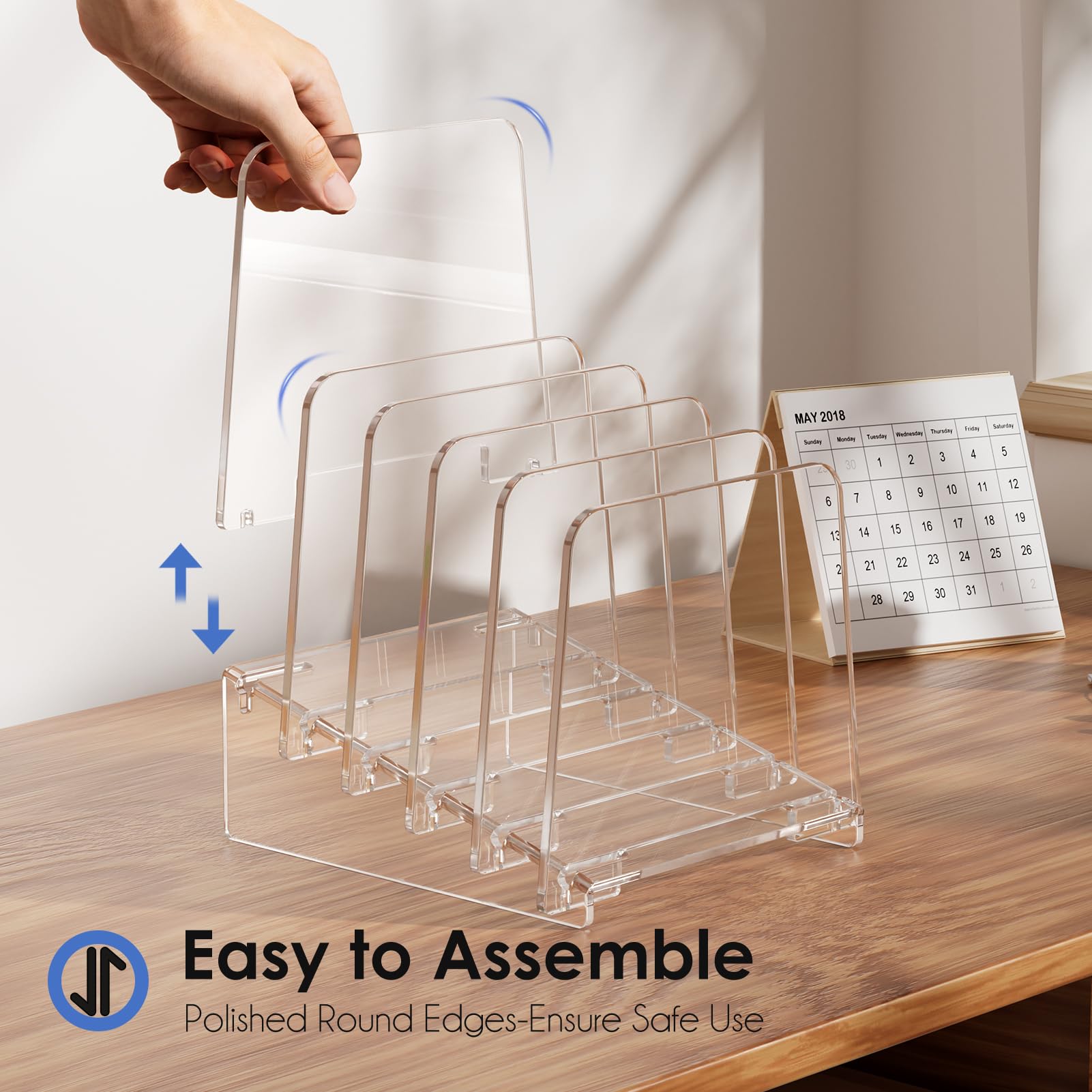 MaxGear Incline File Organizer File Holder 5 Sections, File Folder Holder for Desk Acrylic File Organizer Sorter Vertical File Rack File Stand Document Sorter for Office, School, Home, Clear