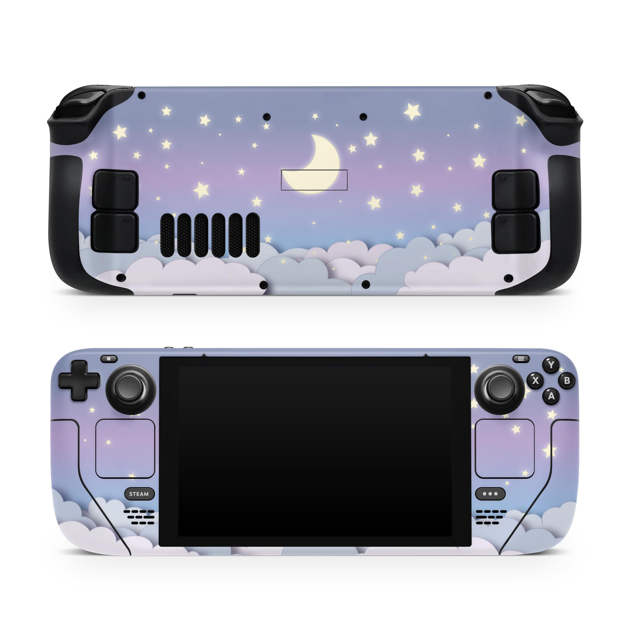 TACKY DESIGN Clouds Skin Compatible with Steam Deck Skin LCD and Compatible with Steam Deck OLED Skin, Pastel Starry Premium 3M Vinyl Decal, Cute Full Wrap Purple Sky Moon Cover