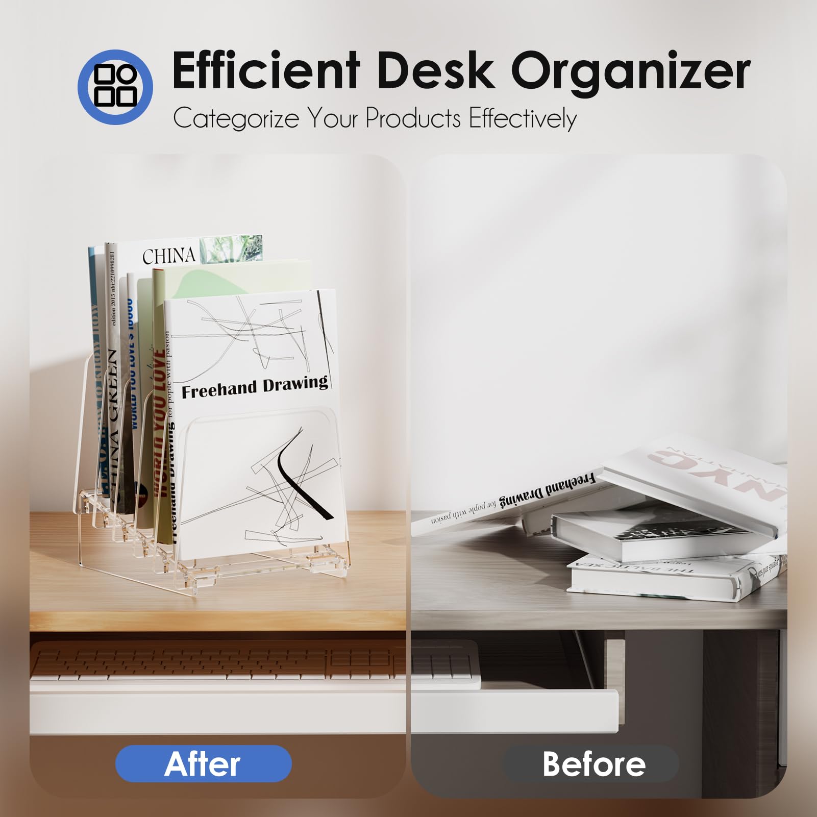 MaxGear Incline File Organizer File Holder 5 Sections, File Folder Holder for Desk Acrylic File Organizer Sorter Vertical File Rack File Stand Document Sorter for Office, School, Home, Clear