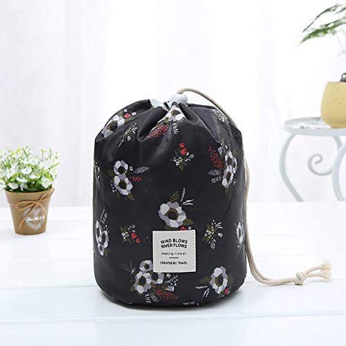 UpOne Barrel Makeup Bags, Travel Large Capacity Waterproof Portable Fashion Drawstring Cosmetic Toiletry Bag(Bag Only), Pack of 2 (Flower + Cactus)