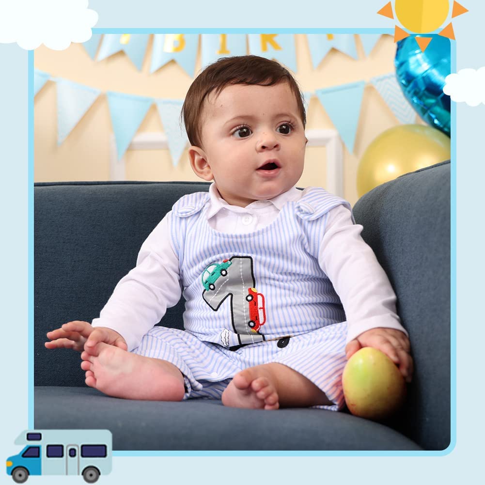 XIFAMNIY Preemie Baby Boy embroidered 1st Birthday Outfit 2Pacs Striped One-Piece Long Sleeve Cotton Romper Summer Jumpsuit Cake Smash Clothes