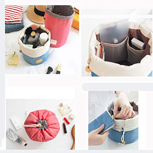 UpOne Barrel Makeup Bags, Travel Large Capacity Waterproof Portable Fashion Drawstring Cosmetic Toiletry Bag(Bag Only), Pack of 2 (Flower + Cactus)