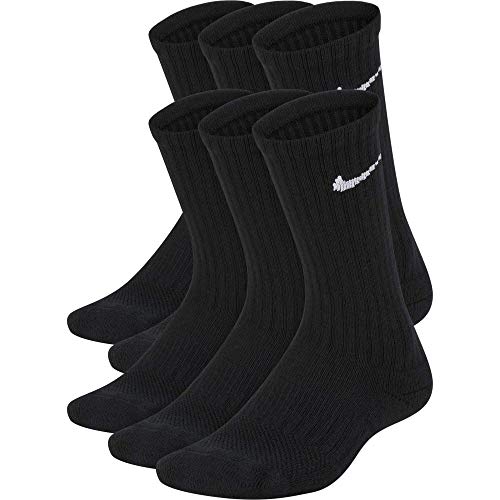 Nike Kids' Performance Cushioned Crew Training Socks (6 Pair) (as1, alpha, s, regular, Black/White, Small)