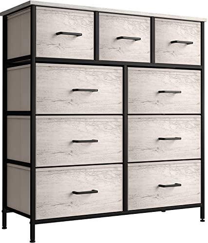 Sorbus Dresser with 9 Faux Wood Drawers - Storage Unit Organizer Chest for Clothes - Bedroom, Hallway, Living Room, Closet, & Dorm Furniture - Steel Frame, Wood Top, & Easy Pull Fabric Bins