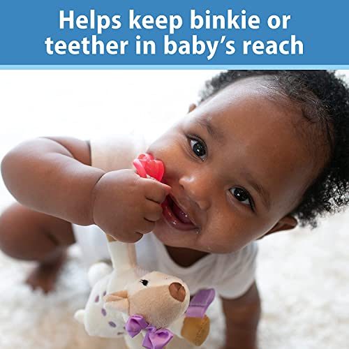 Dr. Brown's Baby Lovey Pacifier Holder & Teether Clip with Pink HappyPaci and Flexees Ergonomic Teether, 100% Silicone