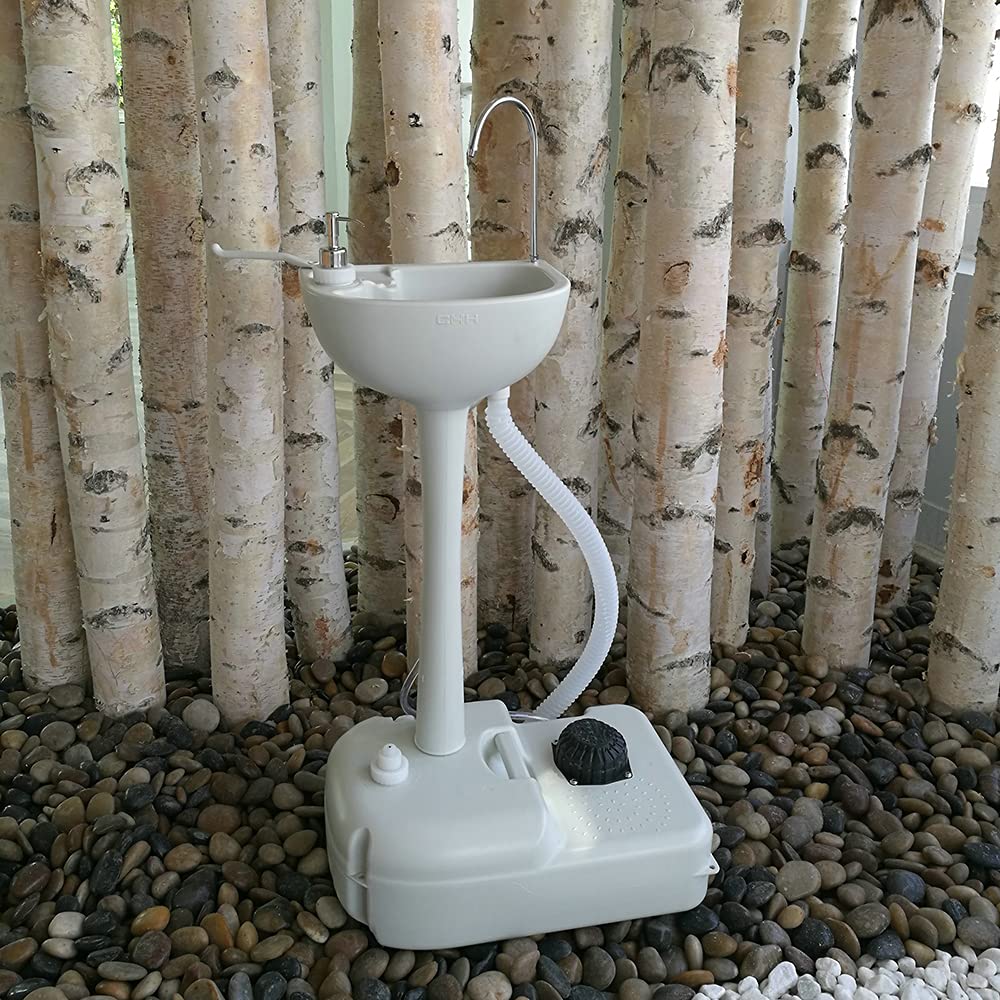 Kcelarec Portable Camping Sink w/Towel Holder & Soap Dispenser,Hand Wash Basin Stand w/Rolling Wheels - for Outdoor Events, Gatherings, Worksite & Camping (Standard)