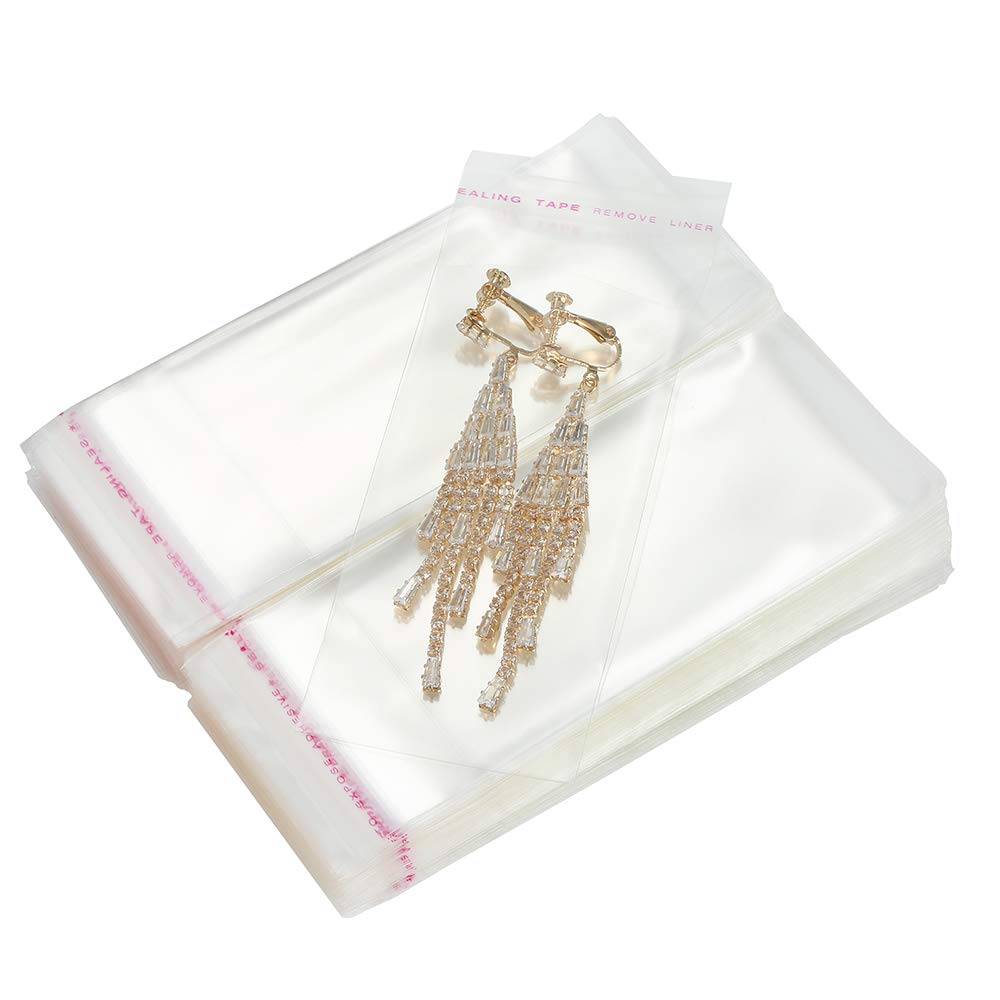 LISM 400 Pack 2" x 4" Thick Clear Resealable Cellophane Self Adhesive Seal Poly Bags Durable Plastic Cello Bag 1.6Mil Heavy Duty Packaging Jewelry Beads Candy Gifts Self-Sealing OPP Bags