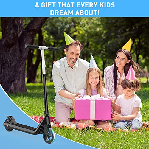 LINGTENG Electric Scooter for Kids Age of 6-10, Up to 6 mph and 80 min Ride Time, Kick-Start Boost Kids Scooter with Adjustable Speed and Height, Kids Scooter with Flash Wheel & Deck Lights(Black)