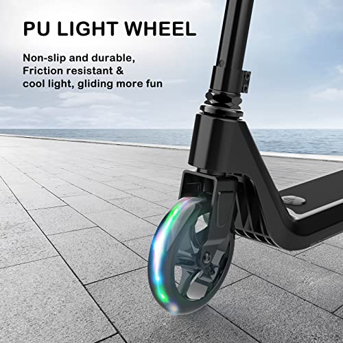 LINGTENG Electric Scooter for Kids Age of 6-10, Up to 6 mph and 80 min Ride Time, Kick-Start Boost Kids Scooter with Adjustable Speed and Height, Kids Scooter with Flash Wheel & Deck Lights(Black)