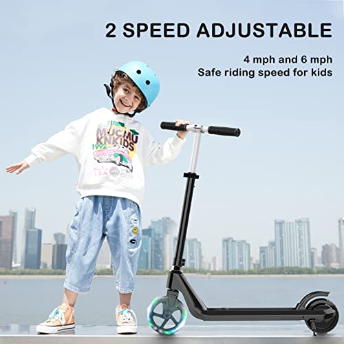 LINGTENG Electric Scooter for Kids Age of 6-10, Up to 6 mph and 80 min Ride Time, Kick-Start Boost Kids Scooter with Adjustable Speed and Height, Kids Scooter with Flash Wheel & Deck Lights(Black)