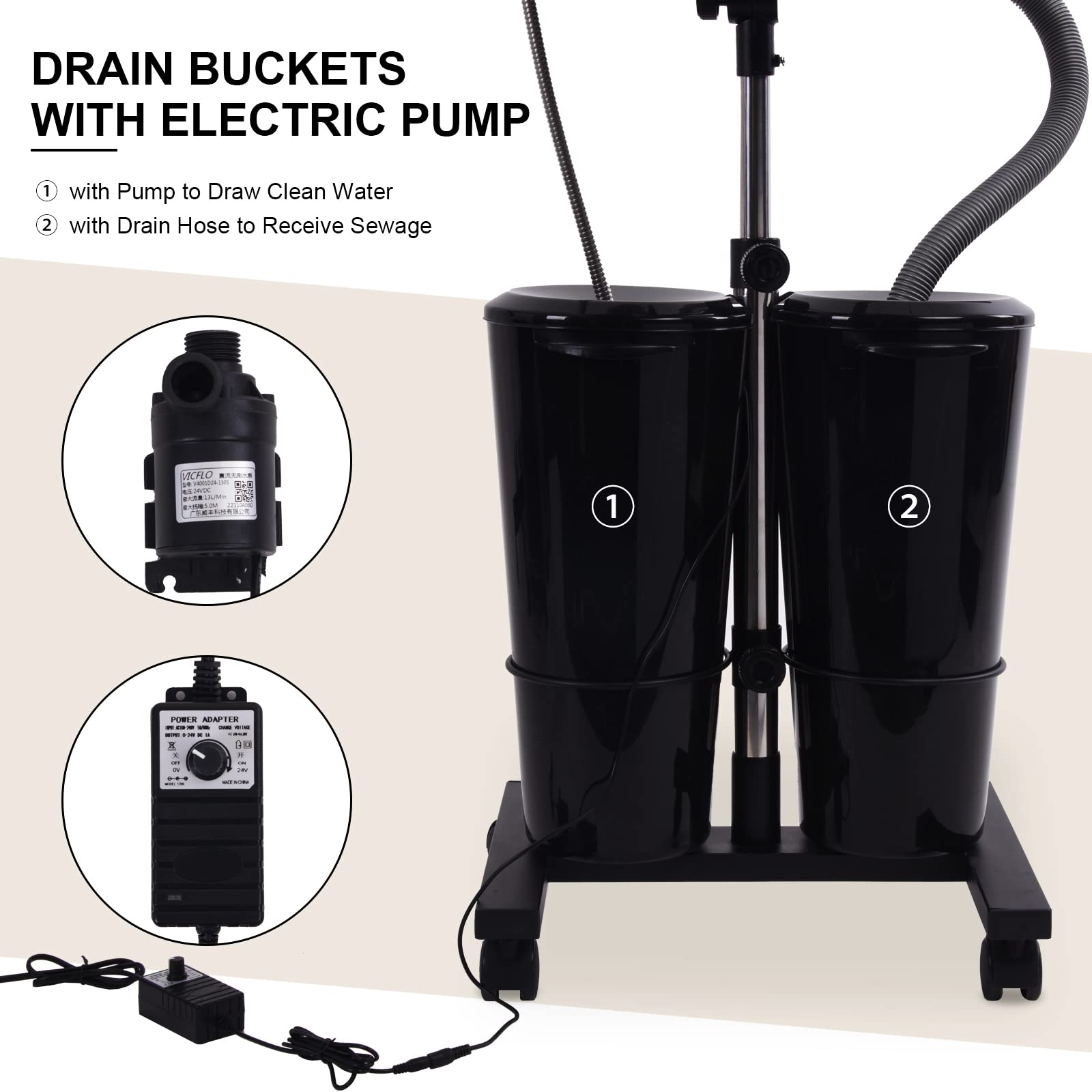 SyyBhb Portable Shampoo Bowl with Electric Pump, Portable Hair Washing Sink with Wheels, 2 Tanks for Water Storage and Drainage, Sprayer and Drain Hose, Adjustable Height & Angle