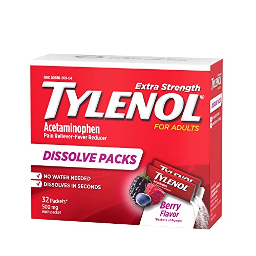 Tylenol Extra Strength Dissolve Packs with Acetaminophen for Pain & Fever, Berry, 32 Count (Pack of 1)
