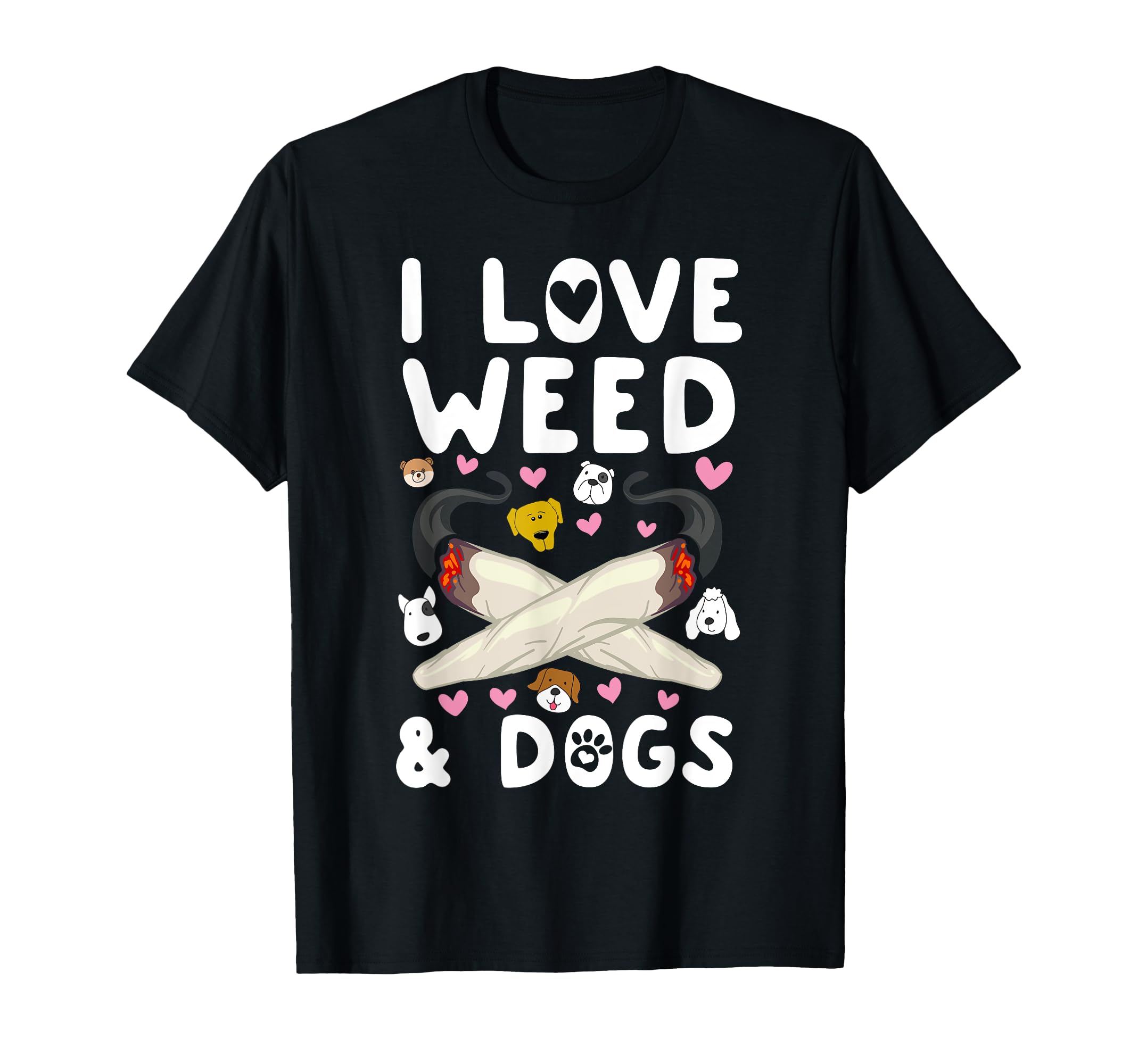 I Love Weed & Dogs Marijuana Cannabis Canine Reefer Gift T-Shirt