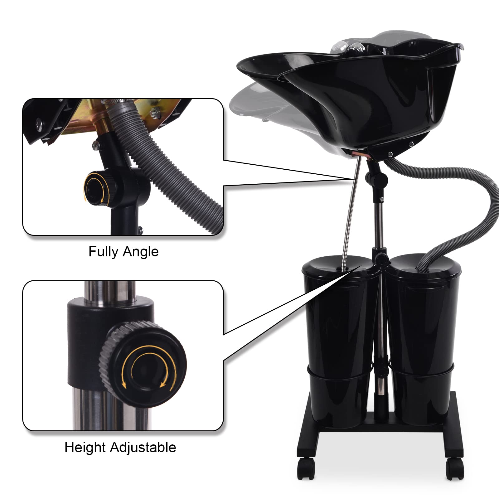 SyyBhb Portable Shampoo Bowl with Electric Pump, Portable Hair Washing Sink with Wheels, 2 Tanks for Water Storage and Drainage, Sprayer and Drain Hose, Adjustable Height & Angle