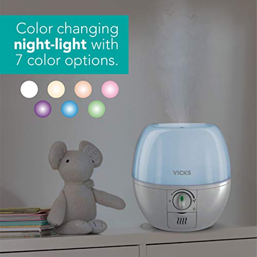 Vicks Filter-Free 3-in-1 SleepyTime Humidifier, Diffuser and Night-Light, Visible Ultrasonic Cool Mist Humidifier with Essential Oil Diffuser for Baby and Kids, White, Standard