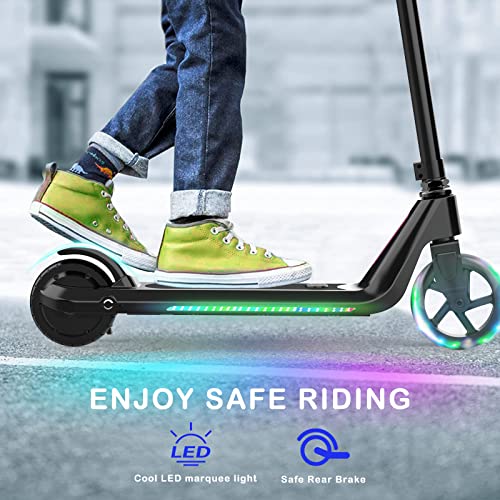 LINGTENG Electric Scooter for Kids Age of 6-10, Up to 6 mph and 80 min Ride Time, Kick-Start Boost Kids Scooter with Adjustable Speed and Height, Kids Scooter with Flash Wheel & Deck Lights(Black)