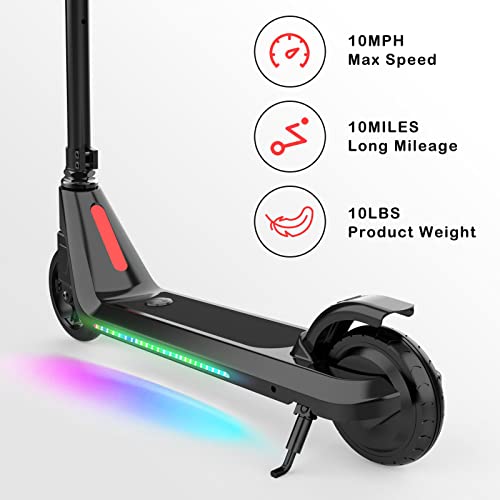 LINGTENG Electric Scooter for Kids Age of 6-10, Up to 6 mph and 80 min Ride Time, Kick-Start Boost Kids Scooter with Adjustable Speed and Height, Kids Scooter with Flash Wheel & Deck Lights(Black)