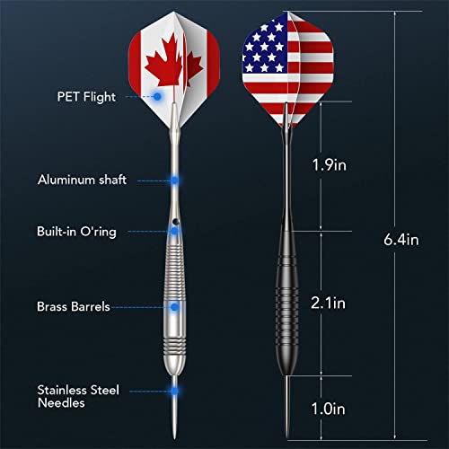 Honwally Steel Tip Dart Set, Professional Metal Darts 6 Pack + 12 Aluminum Shafts + 12 Flights + 1 Sharpener