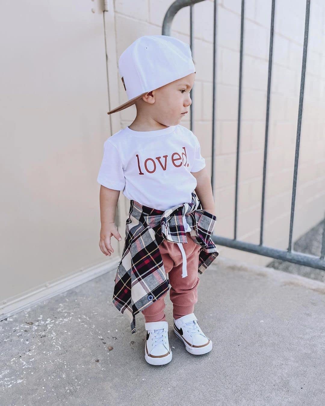 Fsadfeas Baby Boy Valentines Day Outfit Short Sleeve Lover Boy Print T-Shirt Solid Color Jogger Pants Set 2Pcs Summer Clothes (Loved White+Orange,0-6 Months)