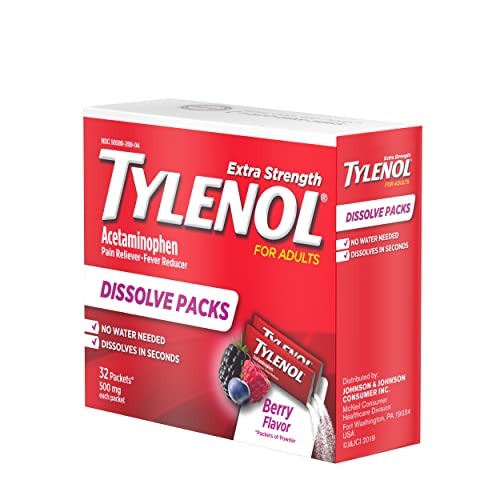 Tylenol Extra Strength Dissolve Packs with Acetaminophen for Pain & Fever, Berry, 32 Count (Pack of 1)
