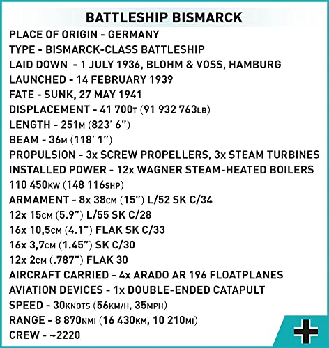 COBI Historical Collection World War II Battleship Bismarck, Executive Edition
