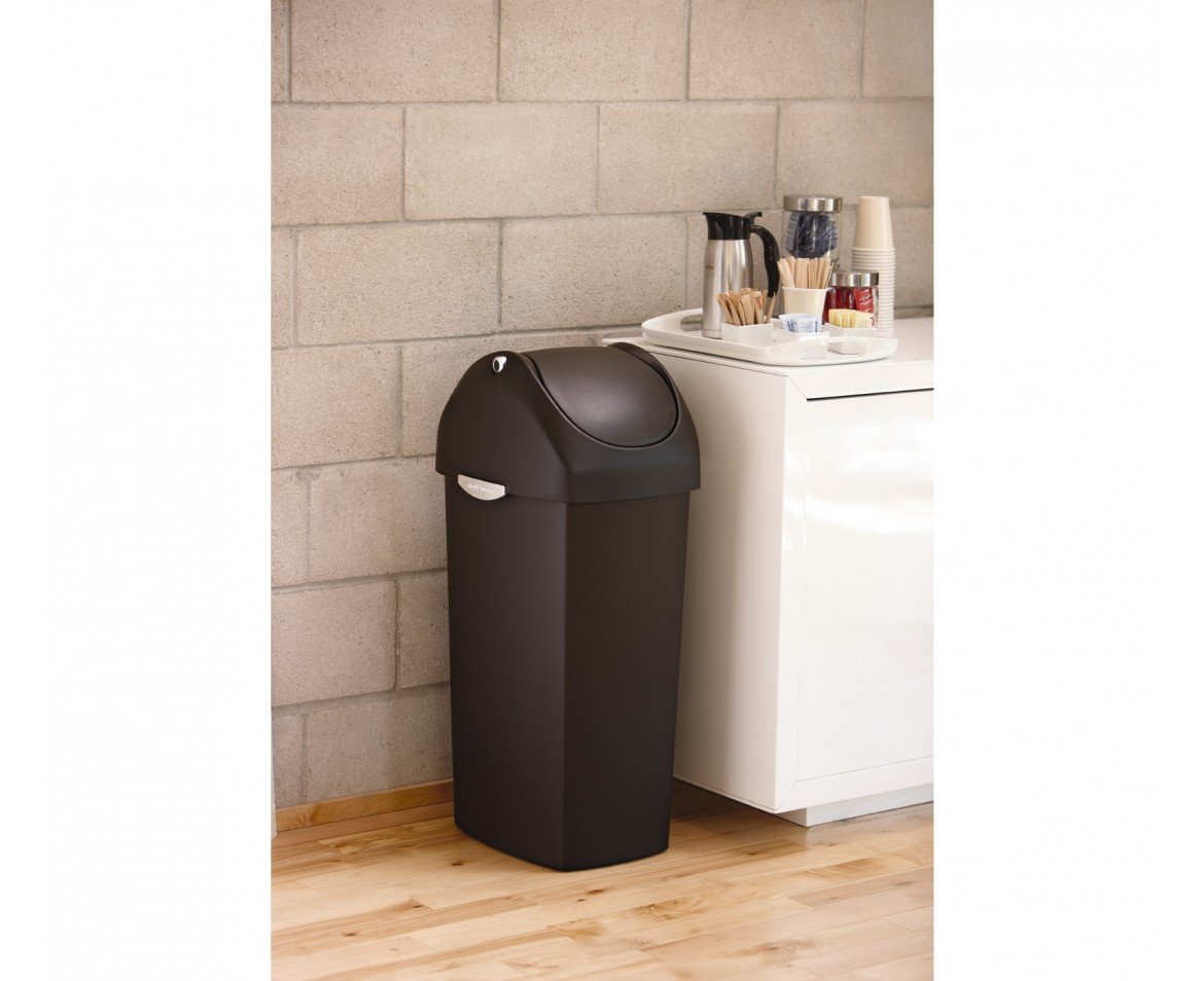simplehuman 60 Liter / 16 Gallon Swing Lid Trash Can, Black Plastic