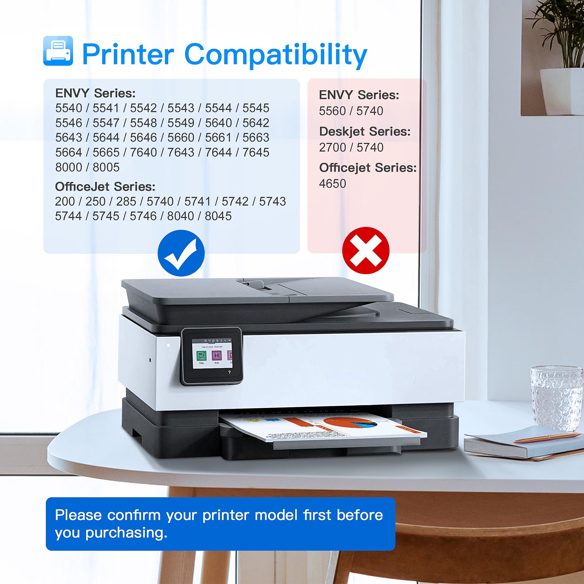LxTek Ink Cartridge Replacement for HP 62XL 62 XL to Compatible with Envy 5540 5660 7645 5642 5542 5643 5640 7644 OfficeJet 250 5740 200 5745 Printer (1 Black,1 Tri-Color, 2 Pack)