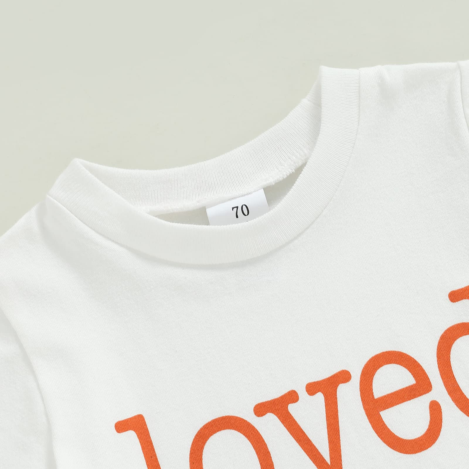 Fsadfeas Baby Boy Valentines Day Outfit Short Sleeve Lover Boy Print T-Shirt Solid Color Jogger Pants Set 2Pcs Summer Clothes (Loved White+Orange,0-6 Months)