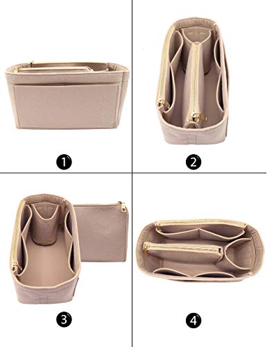 LEXSION Felt Purse Bag Organizer Insert with zipper Bag Tote Shaper Fit Speedy Neverful PM MM, 2-Beige, XL