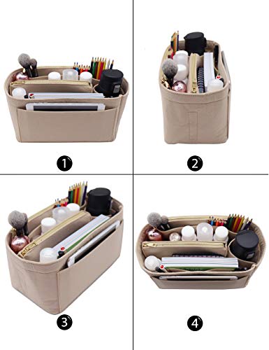 LEXSION Felt Purse Bag Organizer Insert with zipper Bag Tote Shaper Fit Speedy Neverful PM MM, 2-Beige, XL